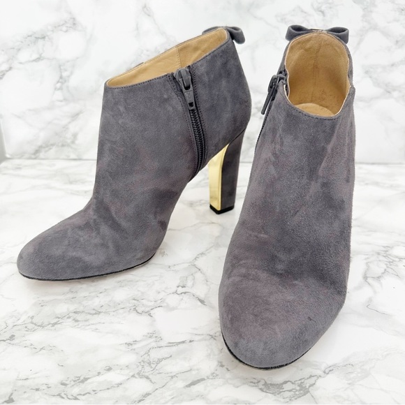kate spade | Shoes | Kate Spade Ny Gray Suede Almond Toe Heeled Booties ...